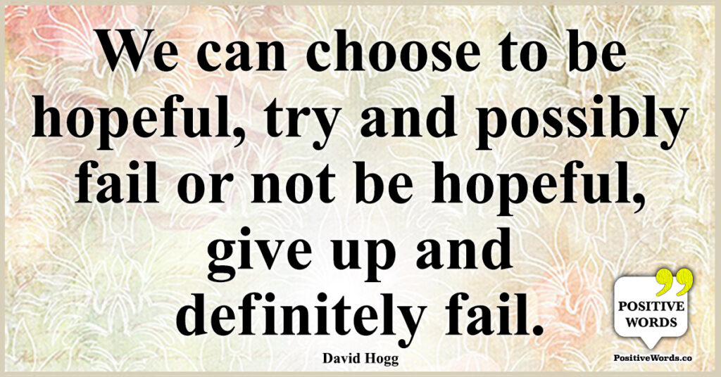 We can choose to be hopeful, try and possibly fail or not be hopeful ...
